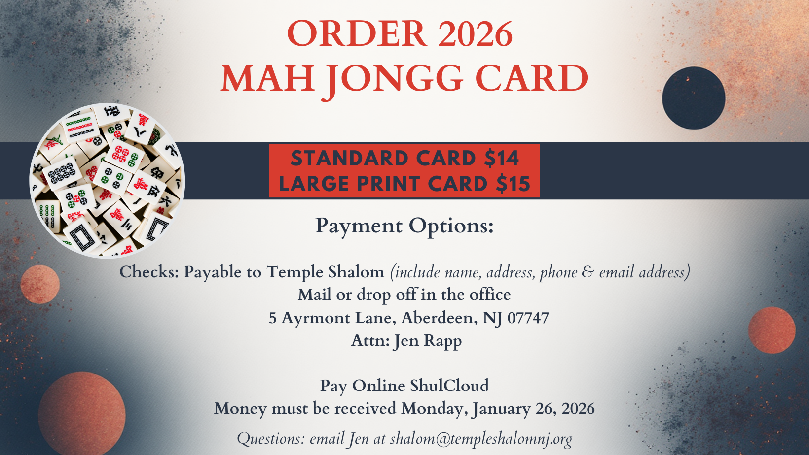Mah Jongg 2026 - Temple Shalom, Aberdeen NJ